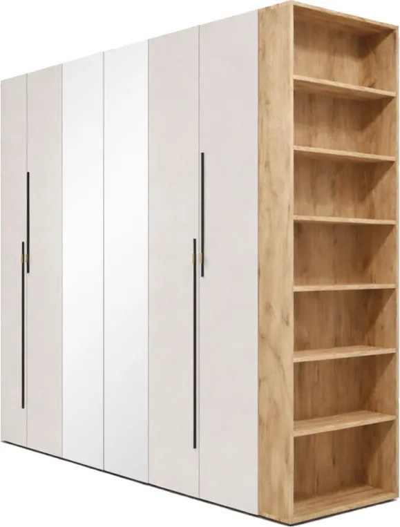 Skříň 6D 260 cm se zrcadlem dub appalačský / kašmír Space