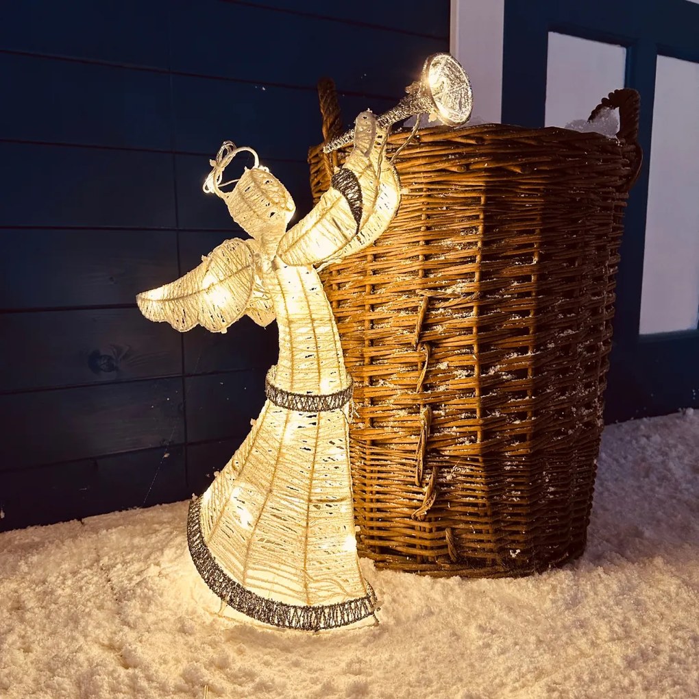 3D LED svítící anděl venkovní s trubkou 50 cm, teple bílý, na baterie, IP44
