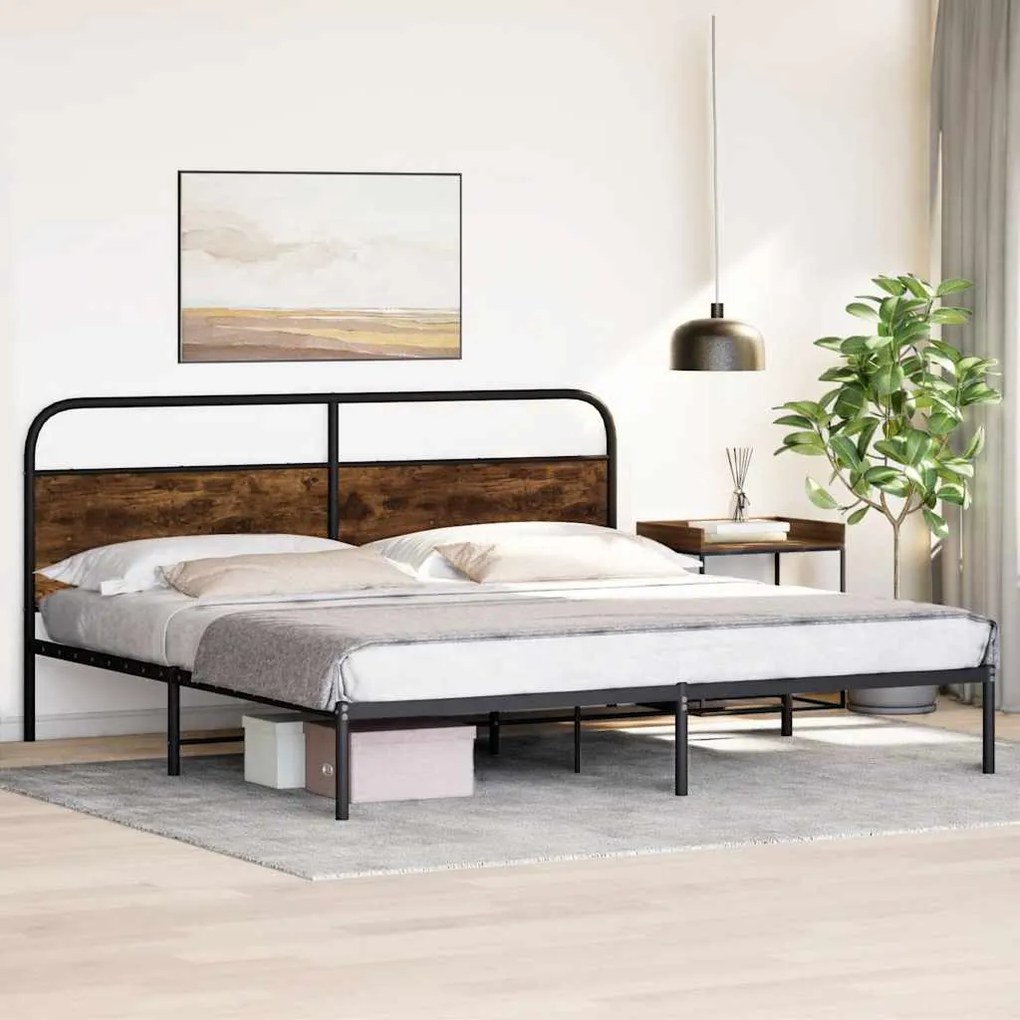 Kovový rám postele bez matrace kouřový dub 183 x 213 cm 3318631