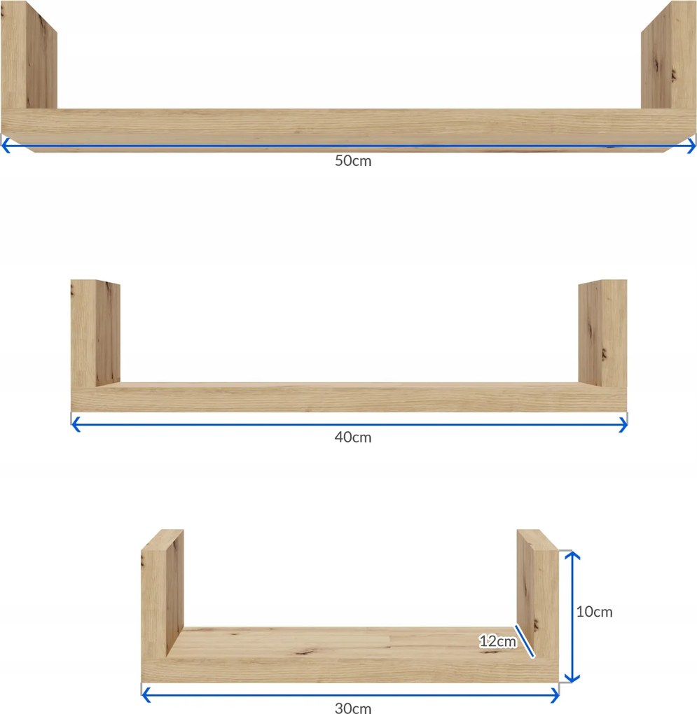 Závěsná police EX3 Malý dub artisan sada 3ks polic