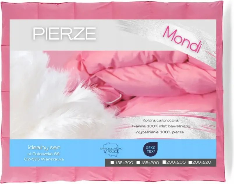 Ideální Spánek Celoroční Přikrývka Pere 160 x 200 1800 g Mondi 100% Pere