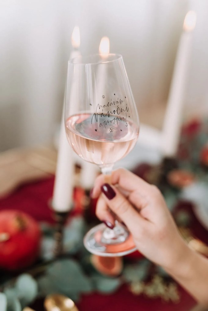 Bella Rose Sklenice na víno Nasávám vánoční atmosféru, čirá barva, sklo, 350 ml