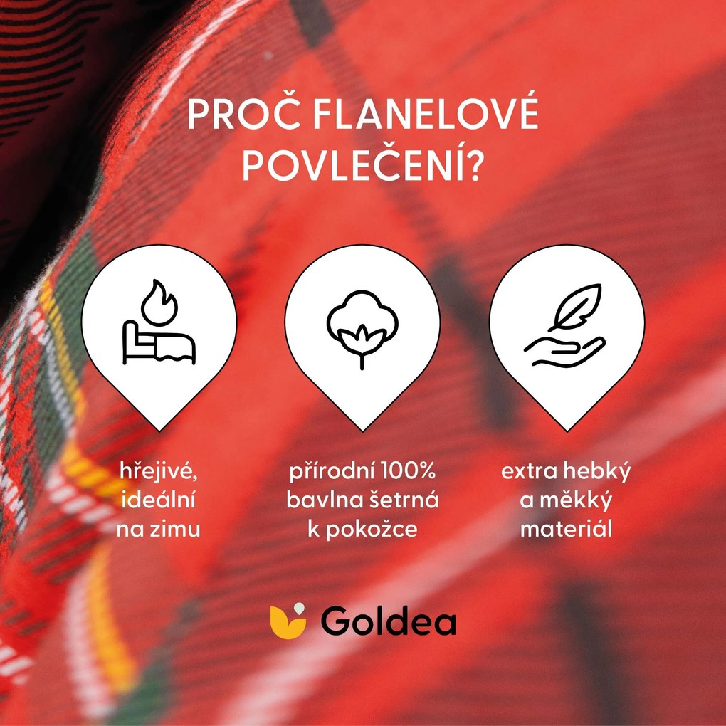 Goldea flanelové povlečení - červené káro 140 x 220 a 70 x 90 cm