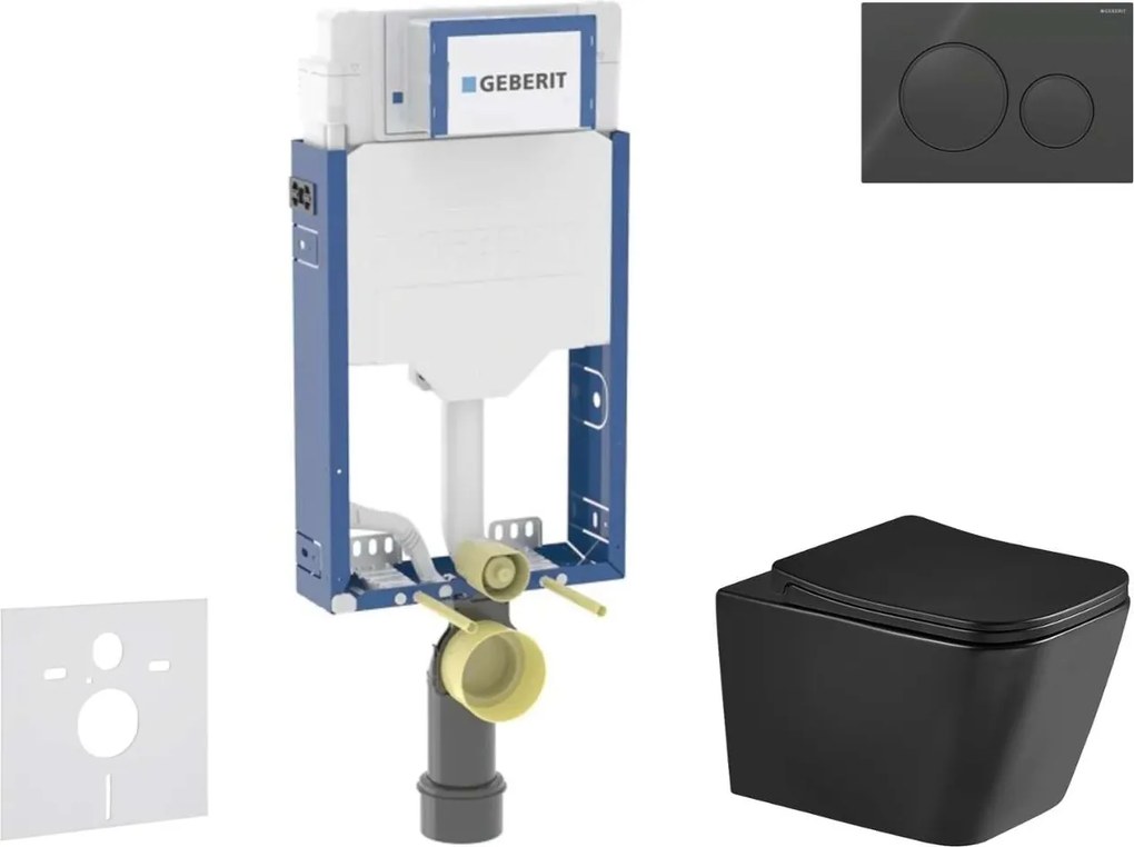 Geberit Kombifix - Set předstěnové instalace, klozetu Arkas I a sedátka softclose, tlačítko Sigma20, černá lesk/černá mat SANI15CA5512