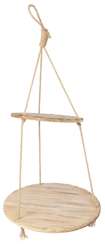 Závěsná dřevěná kulatá police na laně - Ø 56*110 cm