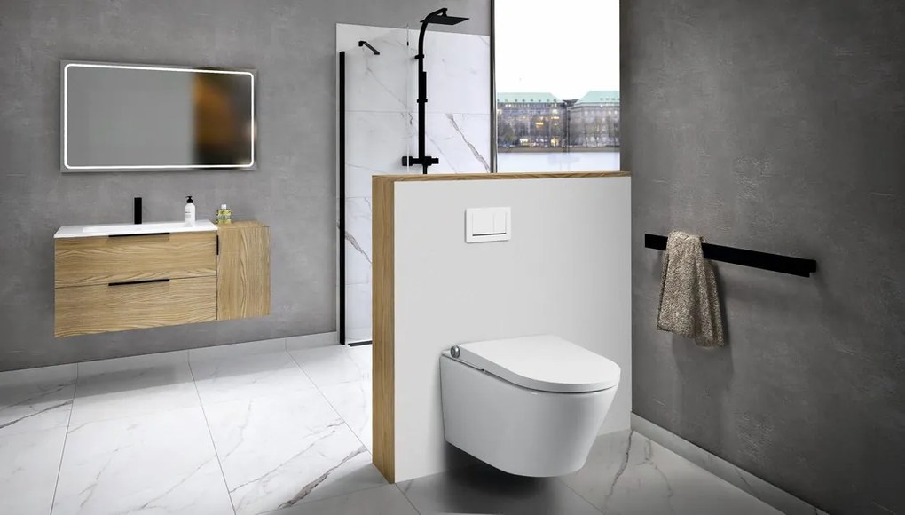 Sapho Veen Clean závěsné WC 37 x 30 x 59,3 cm s integrovaným elektronickým bidetem bílá VE421