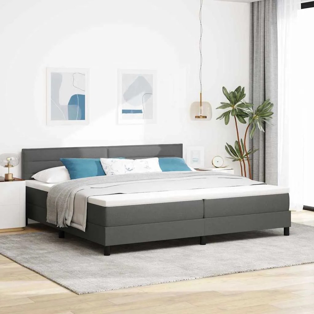 Postel s boxspringem s čelo Tmavě šedá 200 x 200 cm textil 3338637