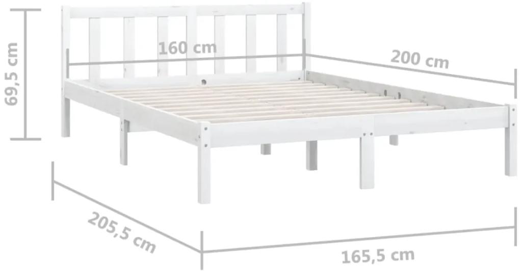 vidaXL Rám postele bílý masivní borové dřevo 160 x 200 cm bílá