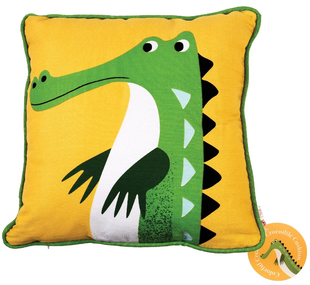 Rex London Dětský žlutý polštář s krokodýlem Harry the Crocodile 30x30