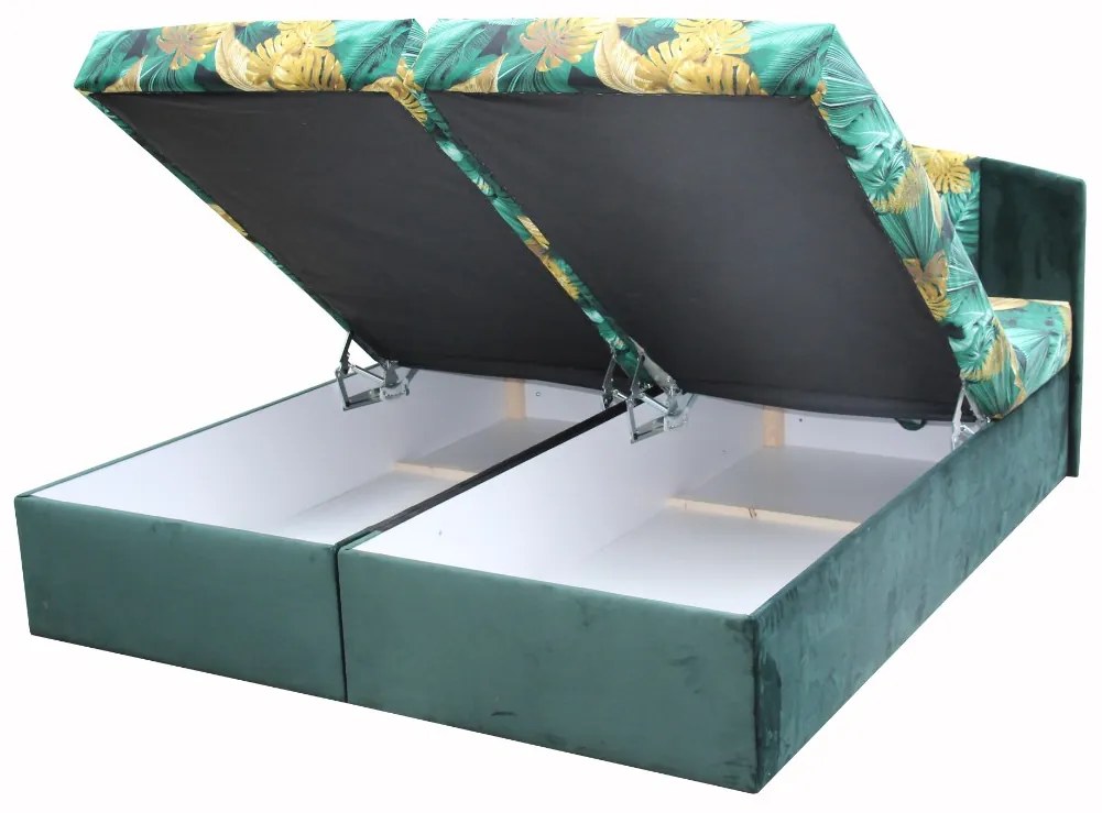 IZABELA NEW 2 čalouněná postel 180 cm, zelená/zeleno-žluté květy