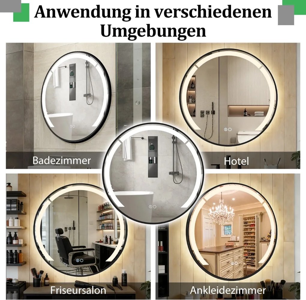 Costway 60 cm kulaté koupelnové zrcadlo s LED světlem