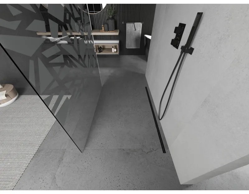 Mexen Kioto, průchozí sprchová zástěna 100 x 200 cm, 8mm sklo čiré/bílý vzor, 2x černá stabilizační rozpěra, 800-100-002-70-85