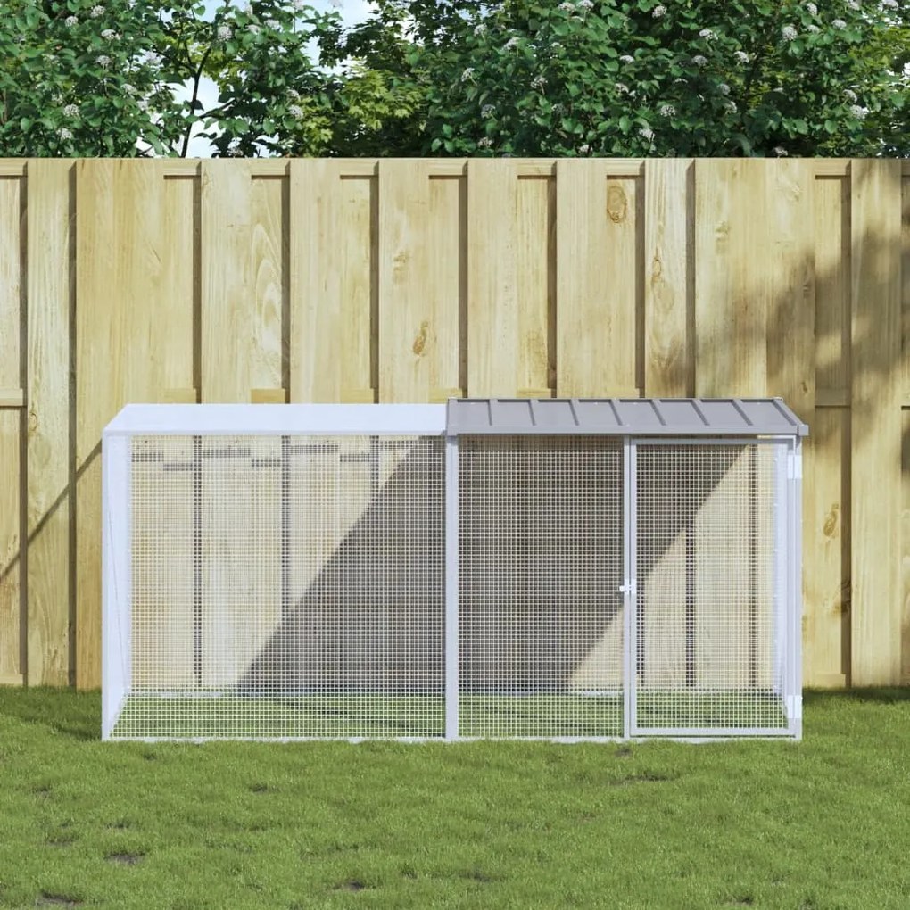 Klec pro kuřata se střechou světle šedá 203 x 98 x 90 cm ocel 3189044