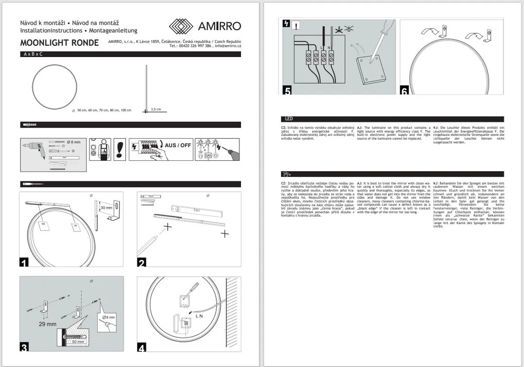 Zrcadlo na zeď chodbu do pokoje ložnice koupelny předsíně kulaté MOONLIGHT kruh průměr 60 cm s LED podsvíceným okrajem po celém obvodu 411-040
