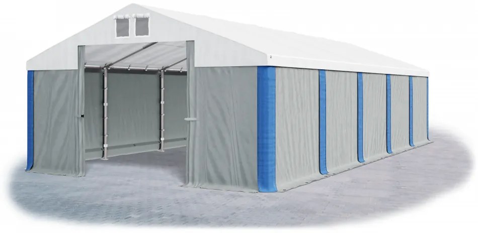 Garážový stan 4x8x2m střecha PVC 560g/m2 boky PVC 500g/m2 konstrukce ZIMA Bílá Šedá Modré