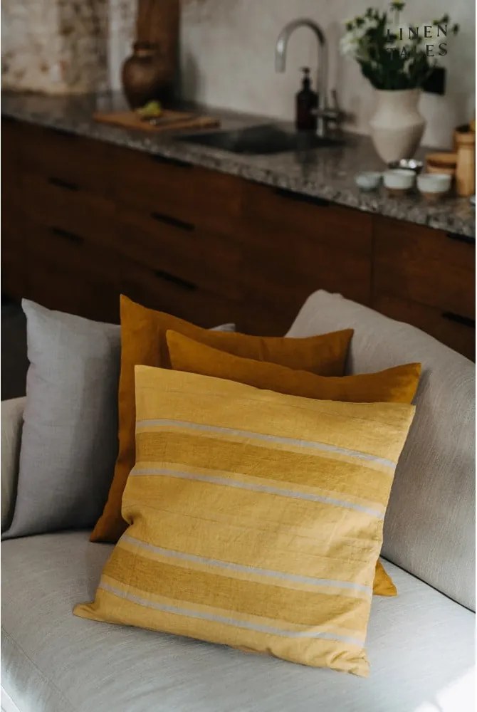 Lněný povlak na polštář 40x40 cm Amber Bronze Stripes – Linen Tales