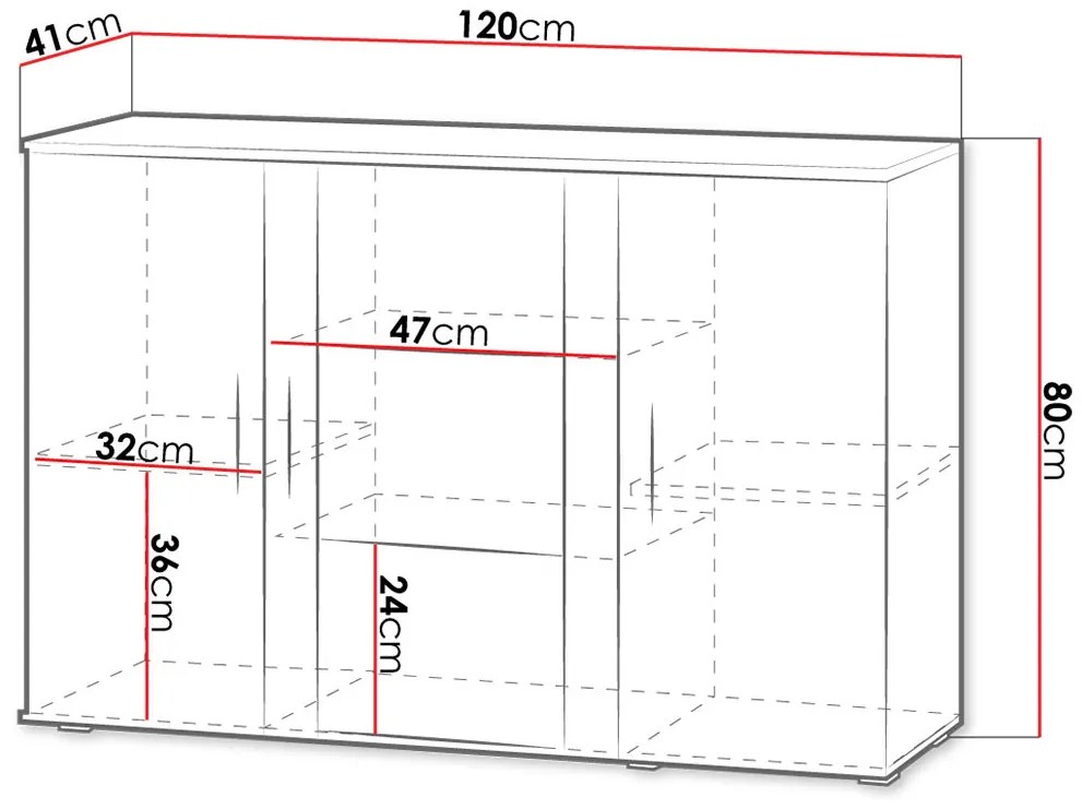 Prosklená komoda s LED bílým osvětlením KARA - bílá / lesklá bílá