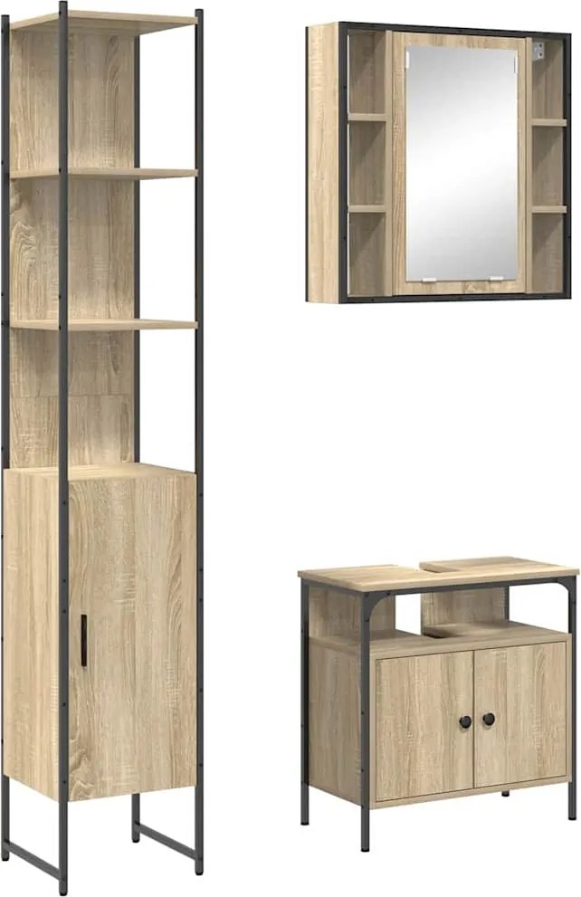 Sada koupelnového nábytku 3 ks Sonoma dub 33 x 33 x 185,5 cm 3399392