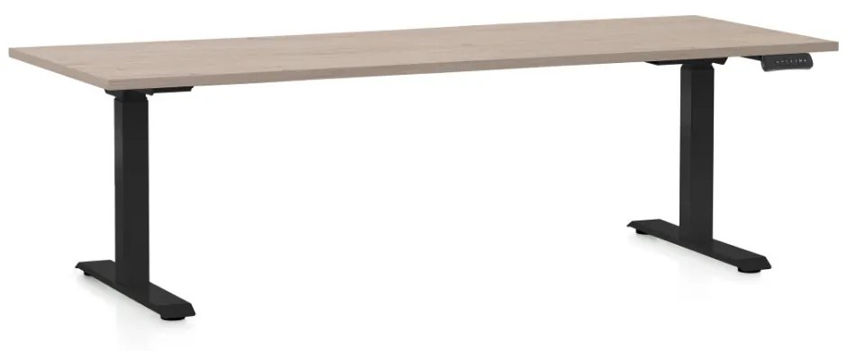 Výškově nastavitelný stůl OfficeTech D, 200 x 80 cm, černá podnož, dub