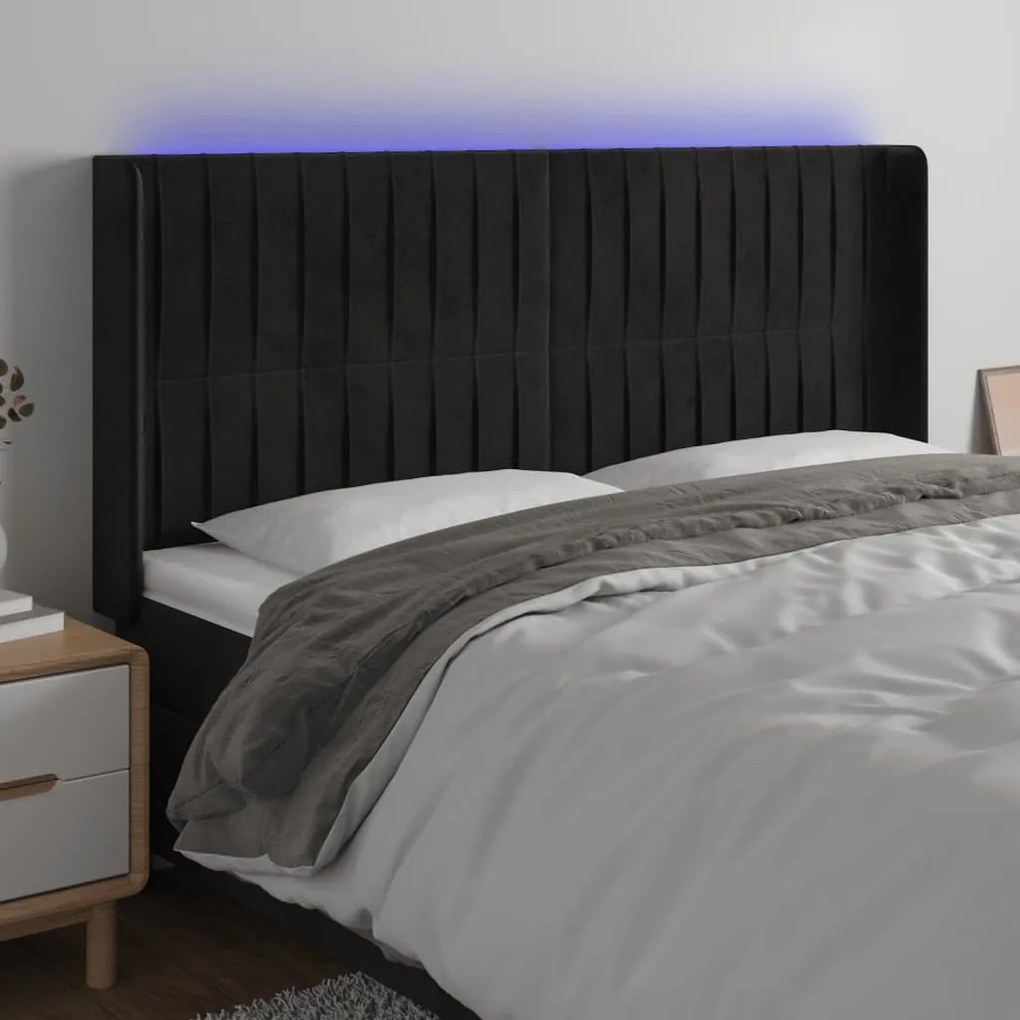 Čelo postele s LED černé 183 x 16 x 118/128 cm samet 3124348