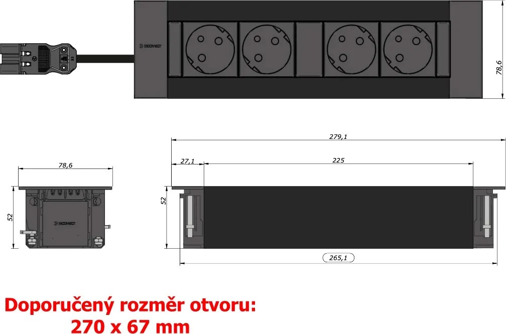 IBConnect Vestavná zásuvka INTRO černá - různé konfigurace Konfigurace elektrozásuvky: 4x230V