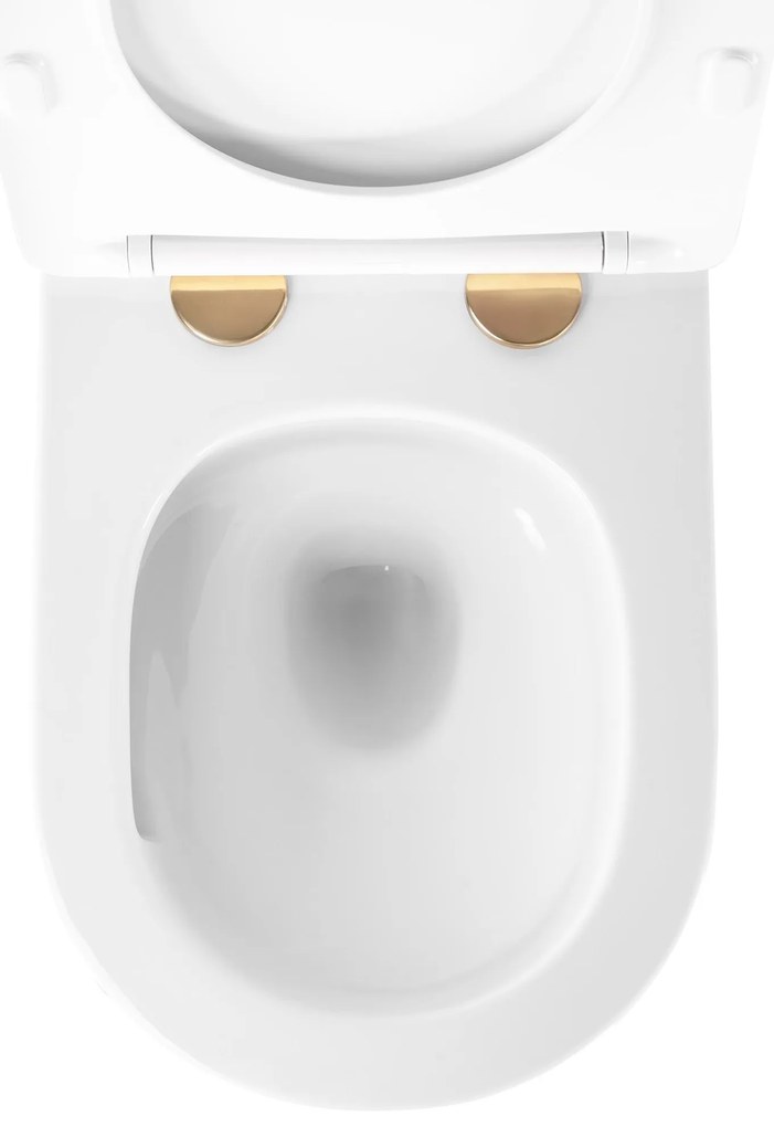Rea Carlo Mini Tornado, závěsná WC mísa 490x355x350mm + toaletní sedátko, bílá-zlatý okraj, REA-C6801