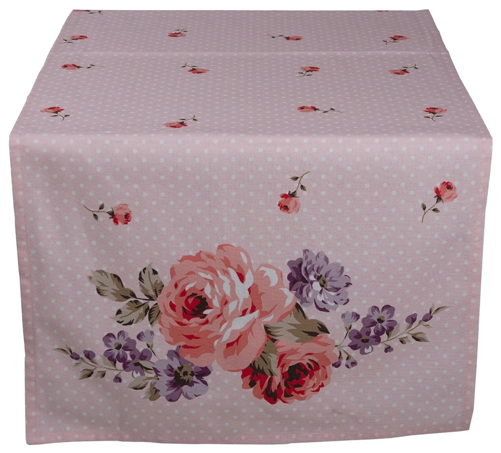 Růžový bavlněný běhoun na stůl s růžemi Dotty Rose - 50*140 cm
