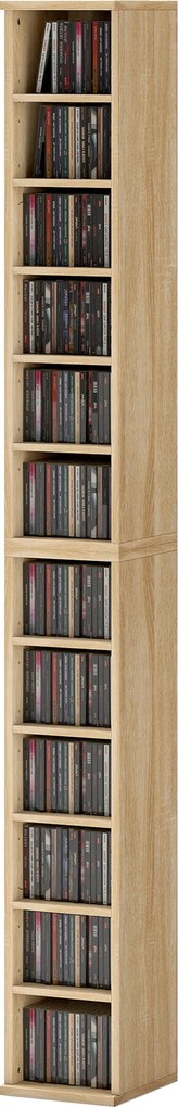 HOMCOM sada s 2 CD a DVD regály s 12 přihrádkami, nastavitelné police, 21x22,5x88,5 cm, dub