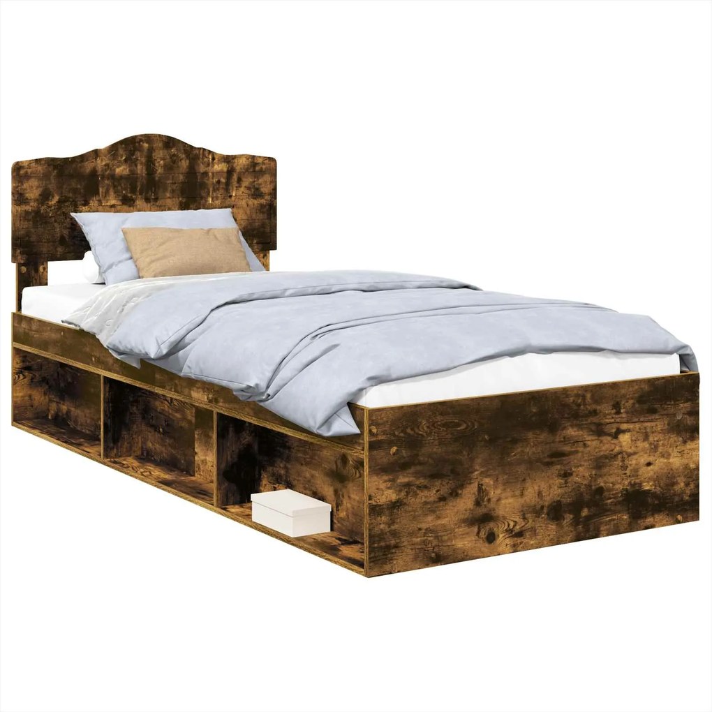 Rám postele s čelo Kouřový dub 75 x 190 cm Masivní borové dřevo 3412965