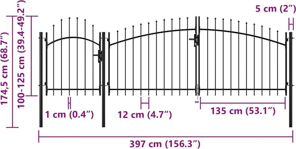 vidaXL Zahradní brána Woerden ocel 1,25 x 4 m [144363] Barva: Černá