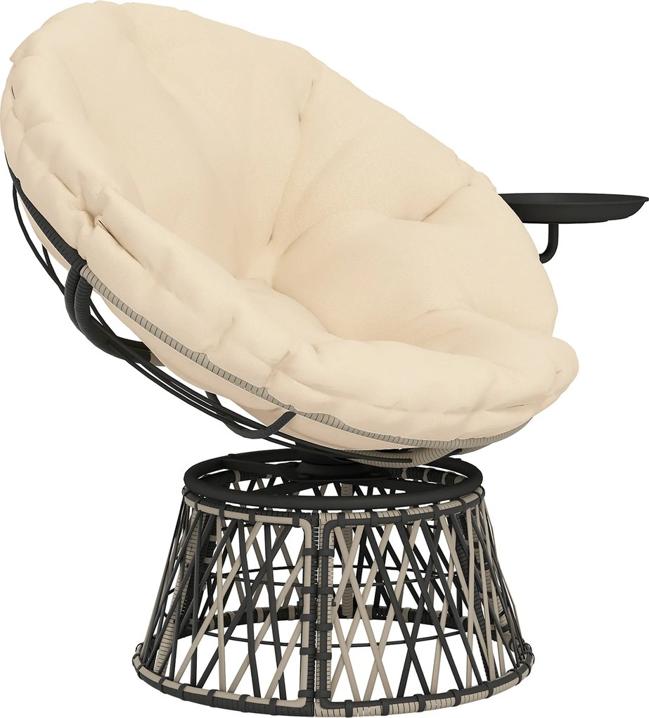 Outsunny Papasan křeslo Rattan 360° otočné křeslo s polštářem průměr 90 cm kulaté venkovní rattanové křeslo otočné lehátko pro obývací pokoj zahradu b