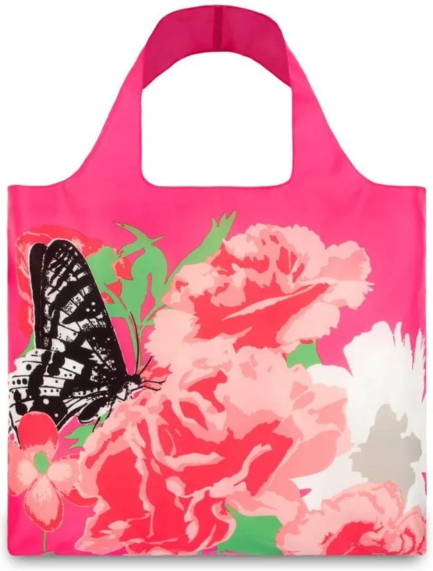 Nákupní taška LOQI růžová s květy 50x42cm unese až 20 Kg