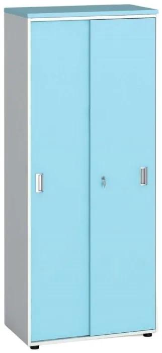 B2B Partner Kancelářská skříň s zasouvacími dveřmi PRIMO, 1781 x 800 x 420 mm, bílá/azurová