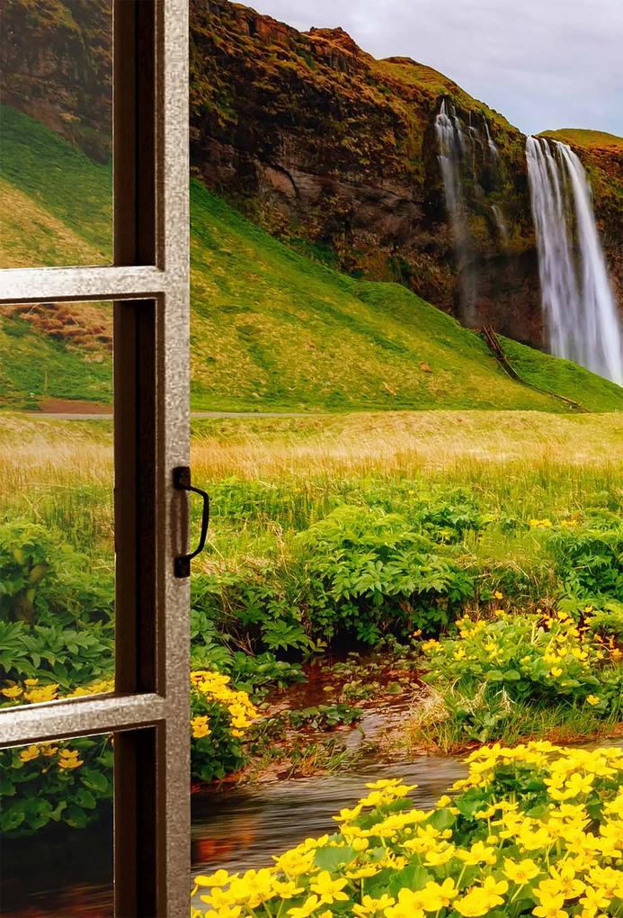 3D obraz okno na islandský vodopád Velikost (šířka x výška): 30x20 cm