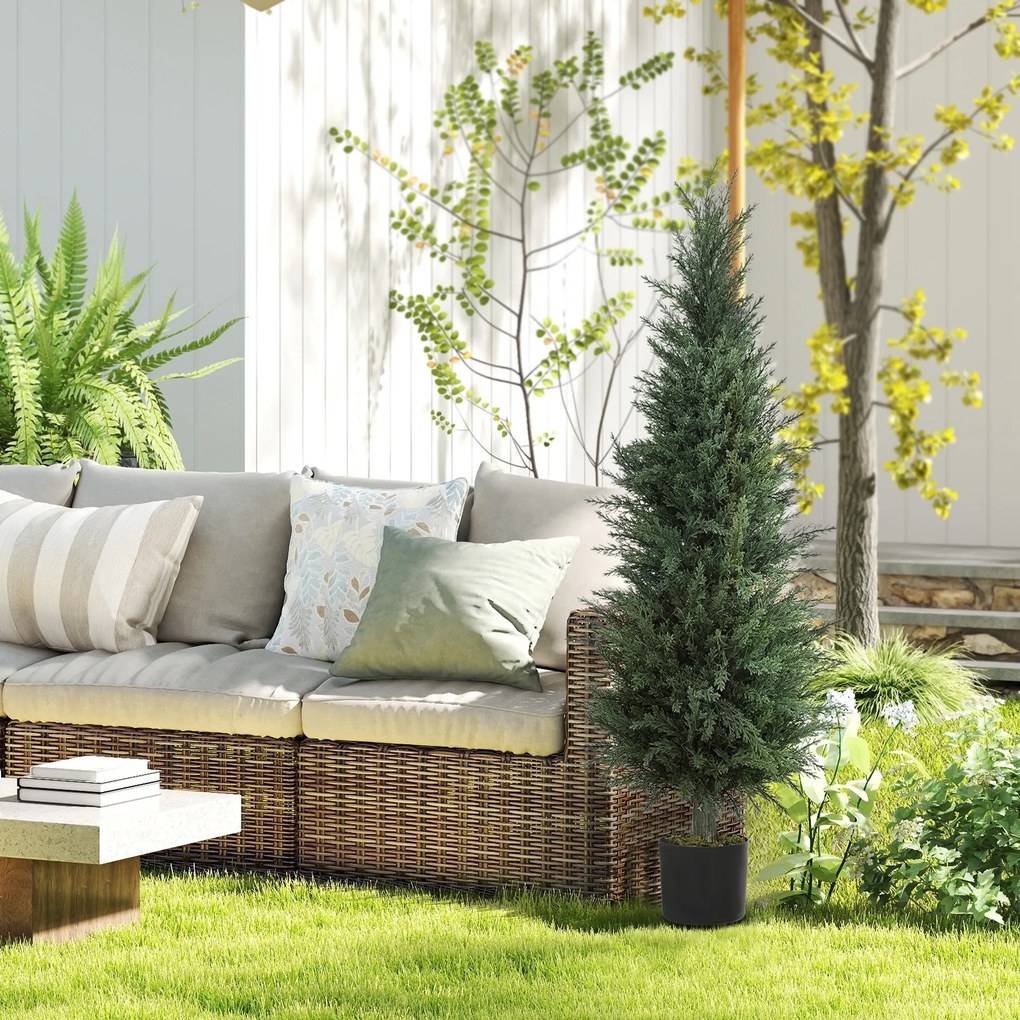 HOMCOM Velký Umělý Cypřiš 120 cm, Umělé Rostliny v Květináči, UV Odolný Umělý Cypřiš pro Dekoraci Obývacího pokoje, Ložnice, Kanceláře a Balkonu