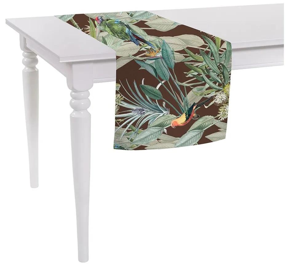 Hnědý běhoun na stůl Mike & Co. NEW YORK Jungle Birds, 140 x 40 cm