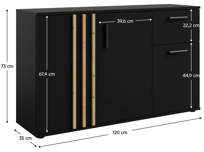 Kondela Komoda, 3D1S, černá/dub artisan, TOLIS TYP 2