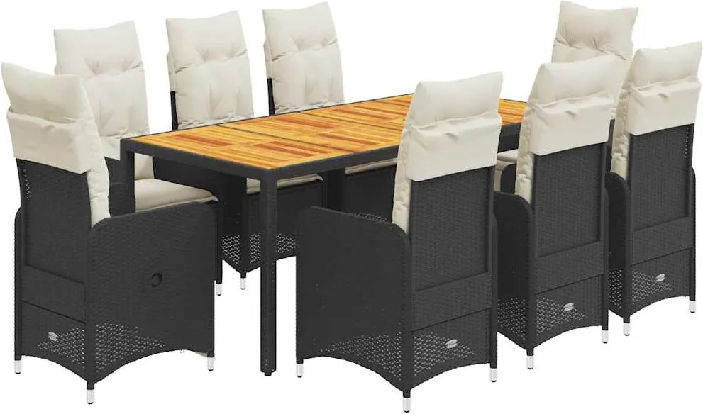 9dílný zahradní bistro set s poduškami černý polyratan 3276983