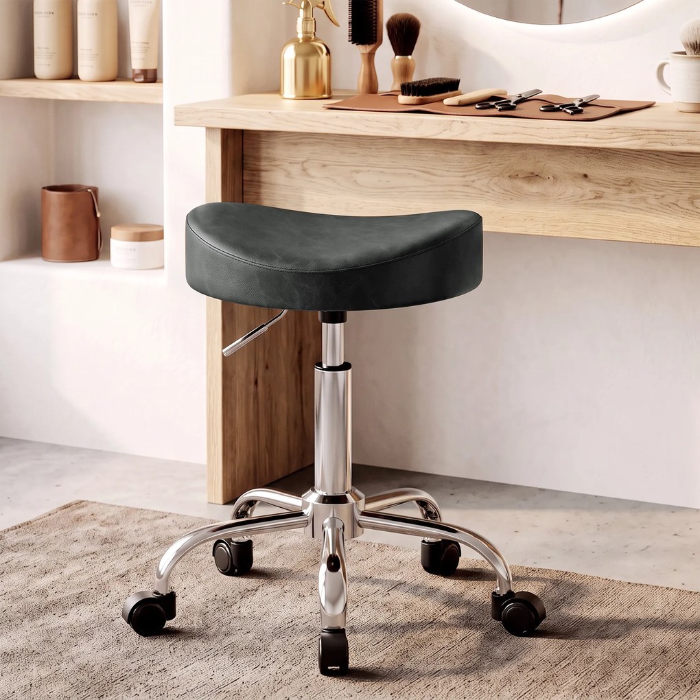 HOMCOM otočná stolička, nastavitelná výška, umělá kůže s čalouněným sedadlem pro tetovací studio v spa office black