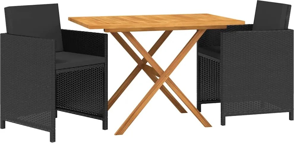 3dílný zahradní jídelní set s poduškami černý 3094302