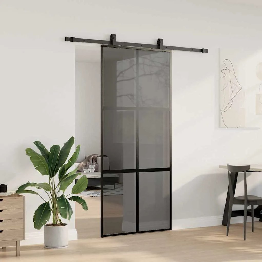 Posuvné dveře se sadou kování černé 90x205 cm Tvrzené sklo 3375827