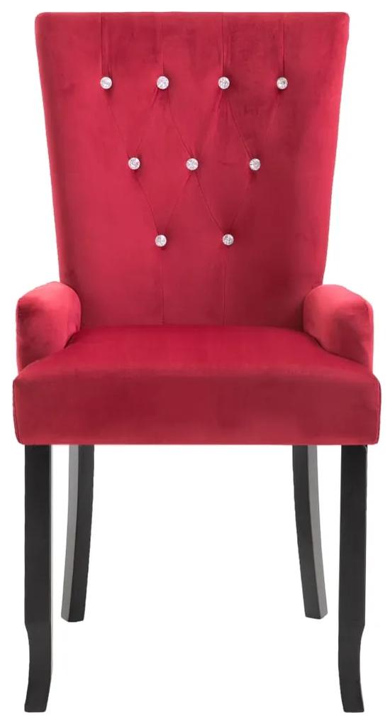 Jídelní židle s područkami 4 ks červené samet,  276921