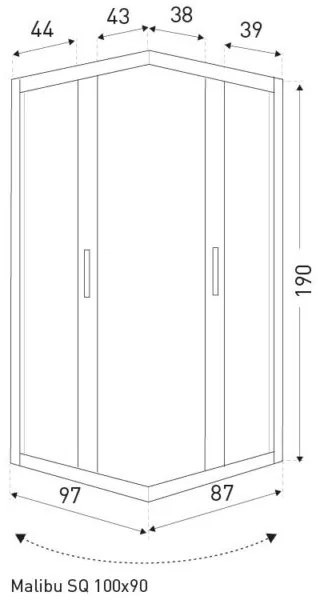 Novoterm Obdélníkový sprchový kout NV-Malibu SQ 100x90 chrom/textura - bez vaničky