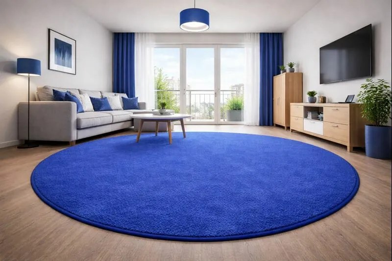 Vopi, Kusový koberec Eton modrý 82 kruh, 100x100 (průměr) kruh, modrá, ložnice