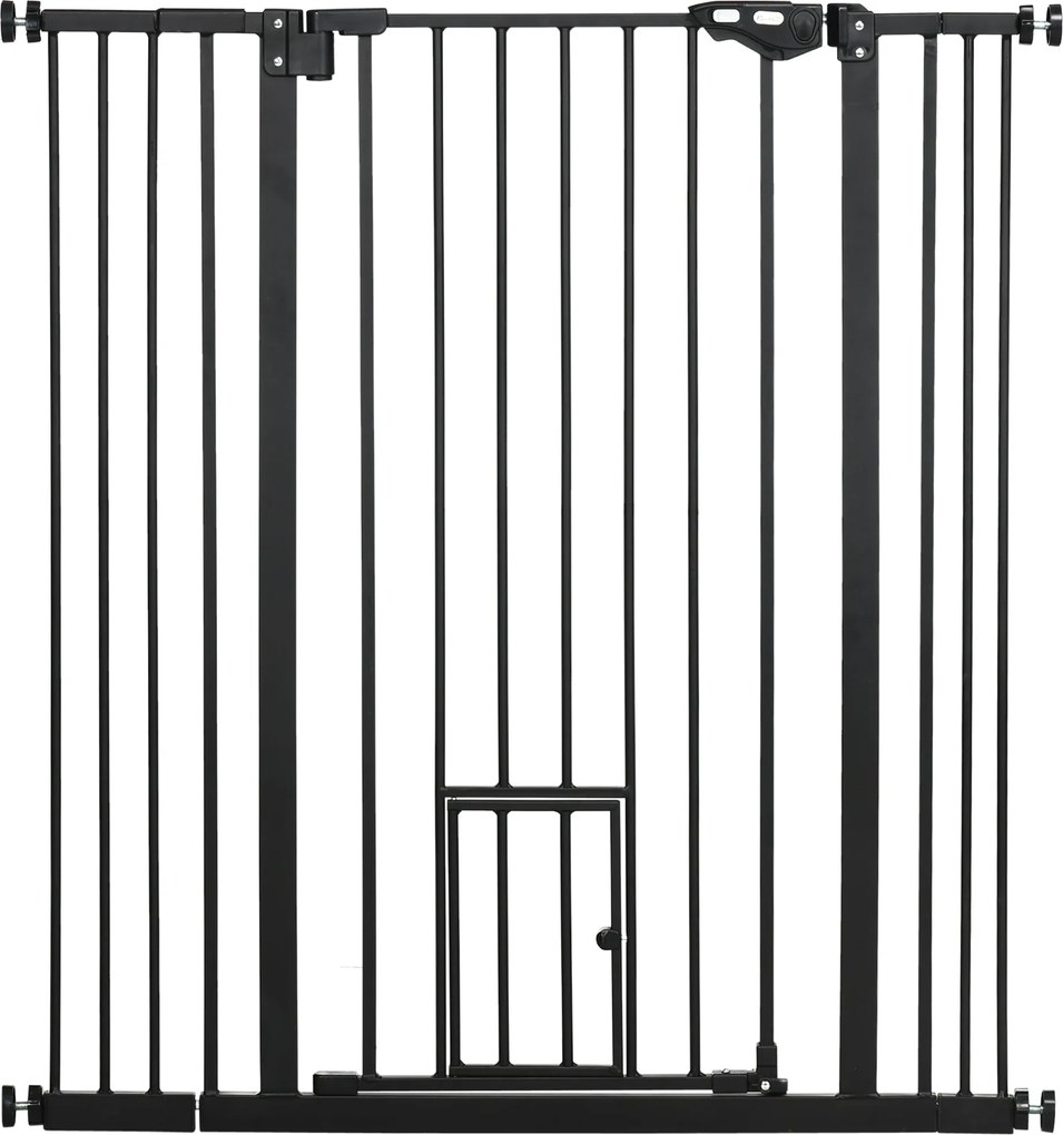 PawHut Bezpečnostní bariéra pro psy s 1 malými dveřmi 74-101x104,1 cm, rozšířitelná bariéra pro domácí zvířata s automatickým zámkovým systémem a dvoj
