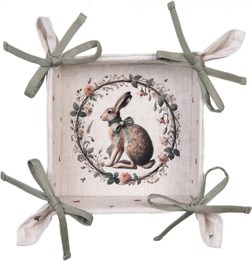 Bavlněný košík na pečivo se zajícem Natural Linen Easter - 35*35*8 cm