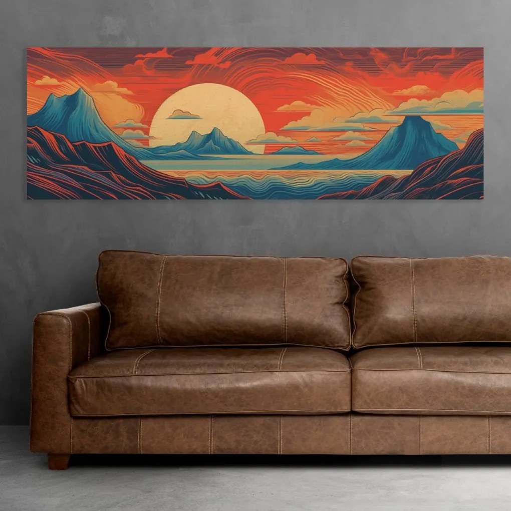 Obraz na plátně - Západ slunce v horách ve stylu Art Deco FeelHappy.cz Velikost obrazu: 210 x 70 cm