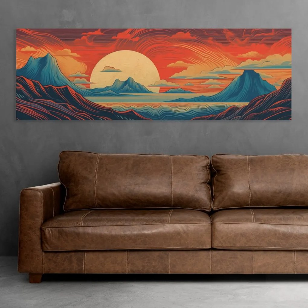 Obraz na plátně - Západ slunce v horách ve stylu Art Deco FeelHappy.cz Velikost obrazu: 240 x 80 cm