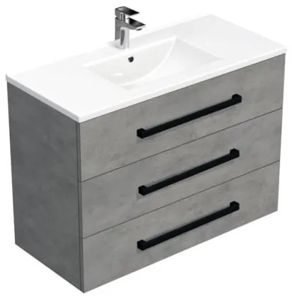 Koupelnová skříňka s černou úchytkou a umyvadlem SAT Cube Way 100x76,5x46 cm beton mat CUBE46C1003BEMOD