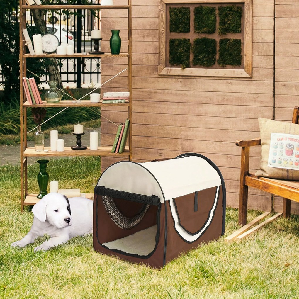 PawHut Taška pro Mazlíčky - Skládací Klec pro Psy, Provzdušněná Taška pro Mazlíčky s Odnímatelným Beránkovým Polštářem 61 x 46 x 51 cm | Aosom